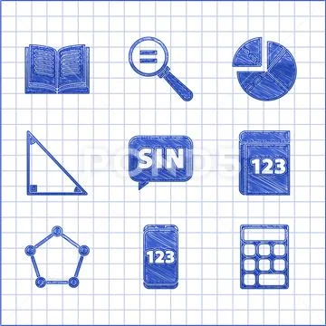 Set Mathematics function sine, Calculator, Book with word mathematics ...