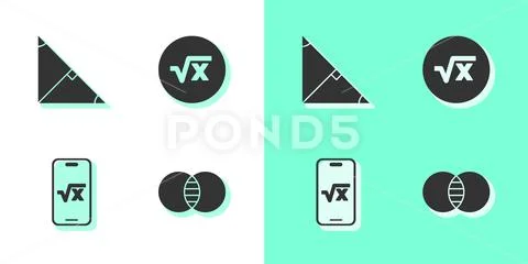Set Mathematics sets A and B, Angle bisector of triangle, Square root x glyph: Graphic #213365217