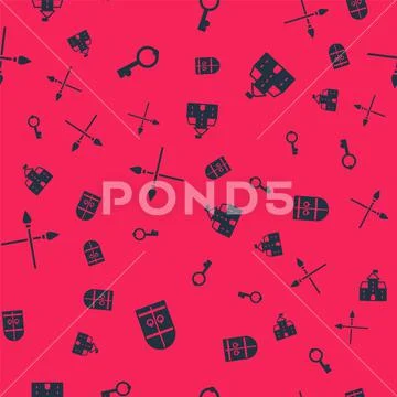 Set Medieval castle gate, Old key, Crossed medieval spears and Castle ...