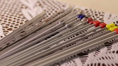 A set of metal needles for knitting on a... | Stock Video | Pond5