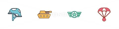 Set Military helmet, tank, Star American military and Parachute icon ...
