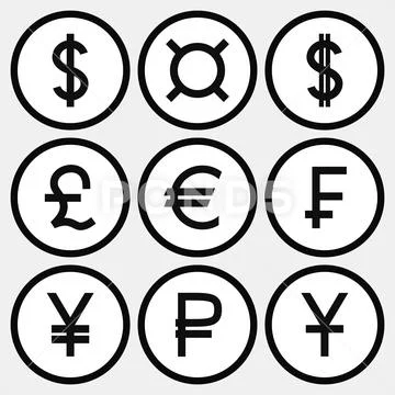 Set of monochrome icons with different currency symbols: Royalty Free ...