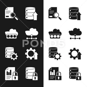 Set Network cloud connection, Password protection, Document with search, Server: Royalty Free ...