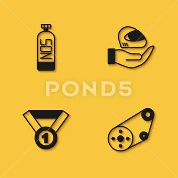 Set Nitrous oxide, Timing belt kit, Medal and Racing helmet icon with ...