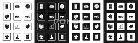 Set No oil drop, Tanker truck, Oil industrial factory building, Bio ...
