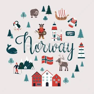 Set of Norway landmarks. Vector illustration Illustration #88505844