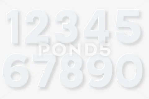 Set of numbers in paper style with soft shadows. White paper font ...