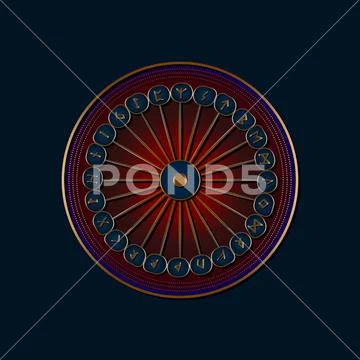 Set of old Norse runes circles. Gold Runic wheel alphabet, Futhark ...