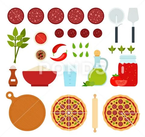Set of Pepperoni Pizza icons flat vector: Royalty Free #134575798