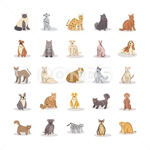Set of pets, different breeds of dogs and cats: Royalty Free #136526082