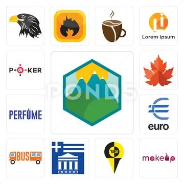 Set of pic, , greek, euro, maple leaf, icons: Royalty Free #90264966