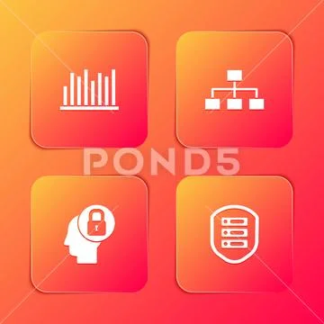Set Pie chart infographic, Hierarchy organogram, Human head with lock ...