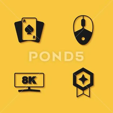 Set Playing cards, Game rating with medal, Computer monitor and mouse icon with ~ Clip Art ...