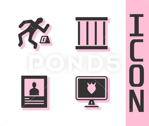 Set Police database, Crime scene, Wanted poster and Prison window icon ...