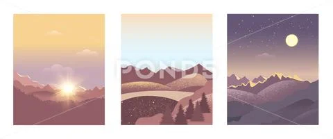 A set of posters with a landscape background: Graphic #154627245