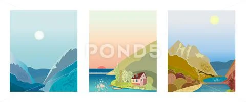 A set of posters with a landscape background.: Royalty Free #155039598
