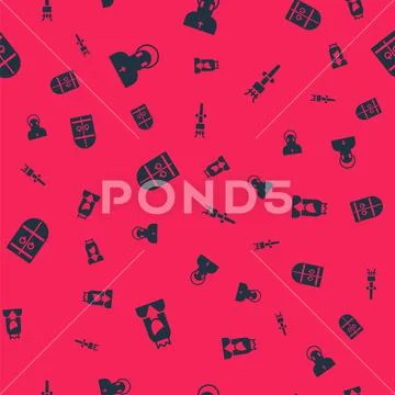 Set Princess, Monk, Medieval castle gate and Torch flame on seamless ...