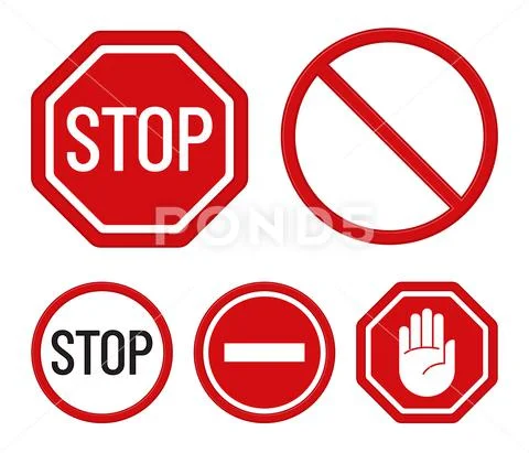 Set of prohibition signs. Flat design. Stop symbols. Vector icons ...