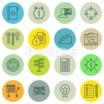 Set Of Project Management Icons On Best Solution, Workspace, Graph And ...
