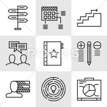 Set Of Project Management Icons On Decision Making, Personality And ...