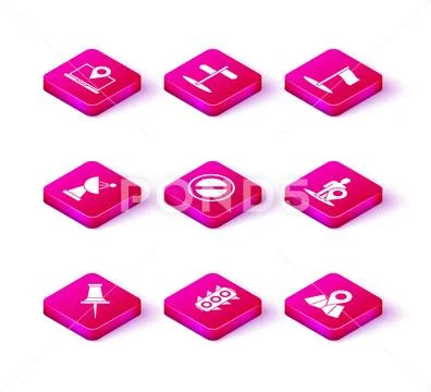 Set Push pin, Traffic light, Radar, Stop sign, Folded map with location ...