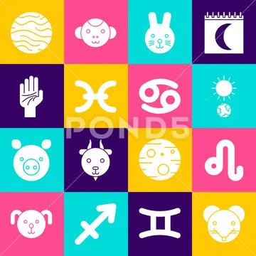 Set Rat zodiac, Leo, Solstice, Rabbit, Pisces, Palmistry of the hand ...