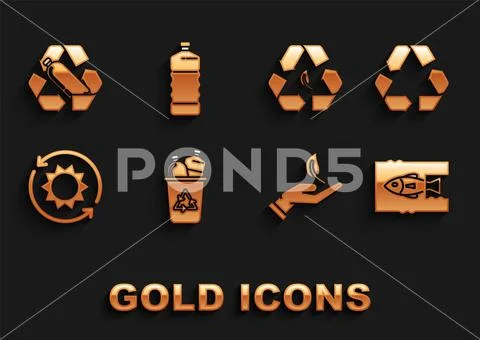 Set Recycle bin with recycle symbol, Stop ocean plastic pollution, Sprout hand ~ Clip Art #160452407