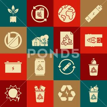 Set Recycle bin with recycle symbol, Stop ocean plastic pollution, Earth globe ~ Clip Art #235227227