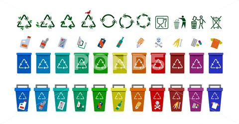 Set of recycle icons. Trash collection, segregation and recycling ...