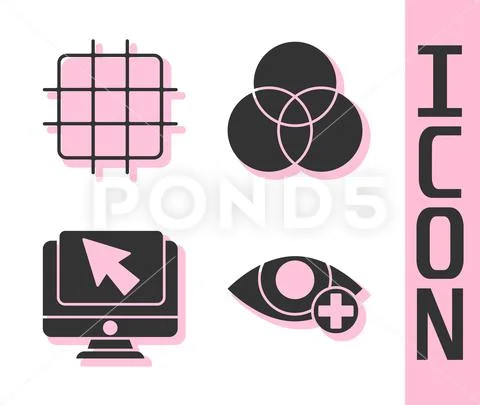 Set Red eye effect, Grid graph paper, Computer monitor and cursor and ...