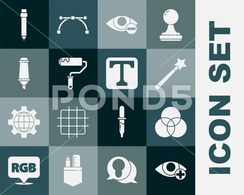 Set Red eye effect, RGB and CMYK color mixing, Magic wand, Paint roller ...