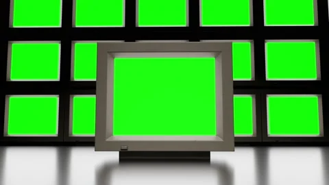 Set of retro TVs with green screen in da... | Stock Video | Pond5