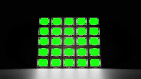 Set of retro TVs with green screen in da... | Stock Video | Pond5