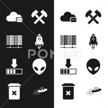 Set Rocket ship with fire, Server, Data, Web Hosting, Cloud mail server, Two Illustration #168988112