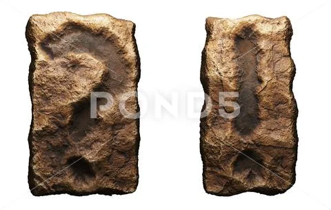 Set of rocky symbols question mark and exclamation mark. Font of stone ...