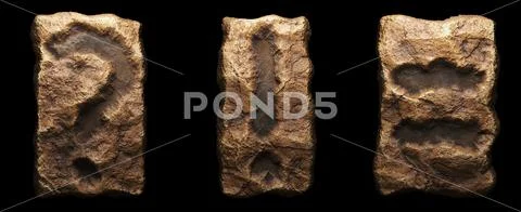 Set of rocky symbols question mark, exclamation mark, equals. Font of ...