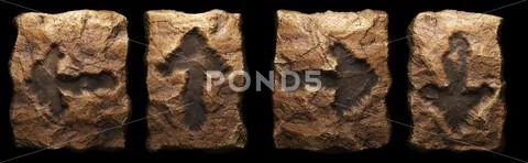 Set of rocky symbols up, right, left, to down arrow. Font of stone on ...