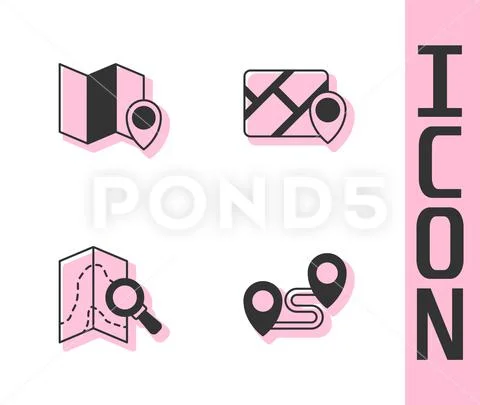 Set Route location, Folded map with marker, Search and Infographic of ...