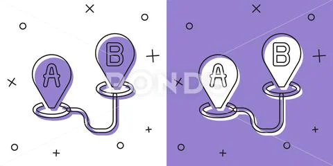 Set Route location icon isolated on white and purple background. Map ...