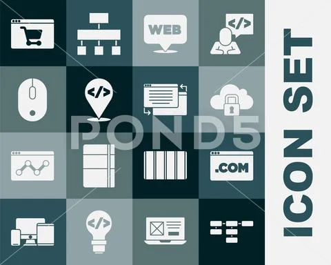 Set Site map, UI or UX design, Cloud computing lock, Web and graphic, Front end Illustration ...