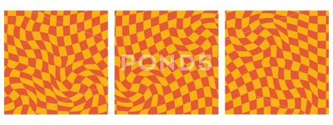 Set of Square Groovy Checkerboard Waves Patterns. Twisted and Distorted ...