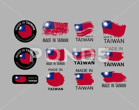 Set of stickers. Made in Taiwan. Brush strokes shaped with Taiwanese ...