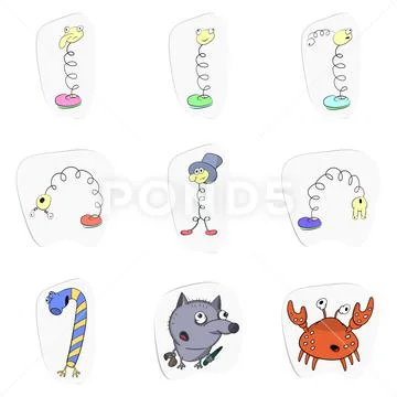 Set of stickers. Vector collection of funny cartoon characters ...
