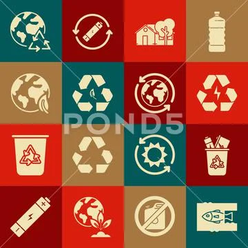 Set Stop ocean plastic pollution, Recycle bin with recycle symbol, Battery, Eco ~ Clip Art ...