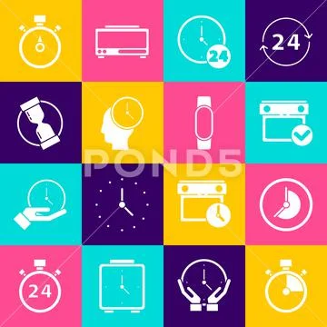 Set Stopwatch, Clock, Calendar with check mark, 24 hours, Time ...