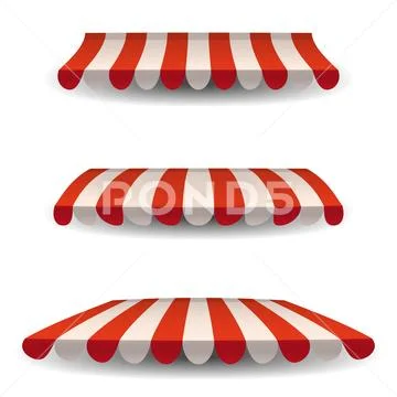 A set of striped red white awnings, canopies for the store. Awning for the cafes Illustration ...