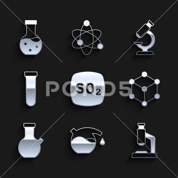 Set Sulfur dioxide SO2, Test tube, Microscope, Molecule, and icon ...