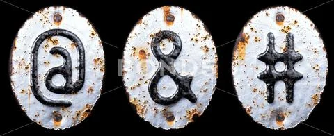 Set of symbols at, ampersand and hash made of forged metal on the ...