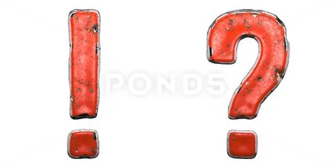 Set of symbols exclamation point, question mark made of red painted ...