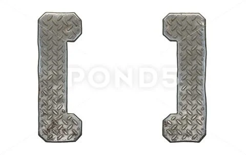 Set of symbols left and right square bracket made of industrial metal ...